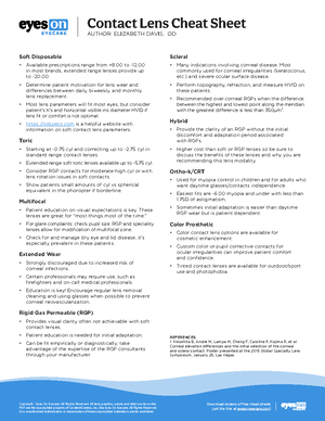 EOE Comparative Guide of Refractive Surgery Cheat Sheet - Authors ...