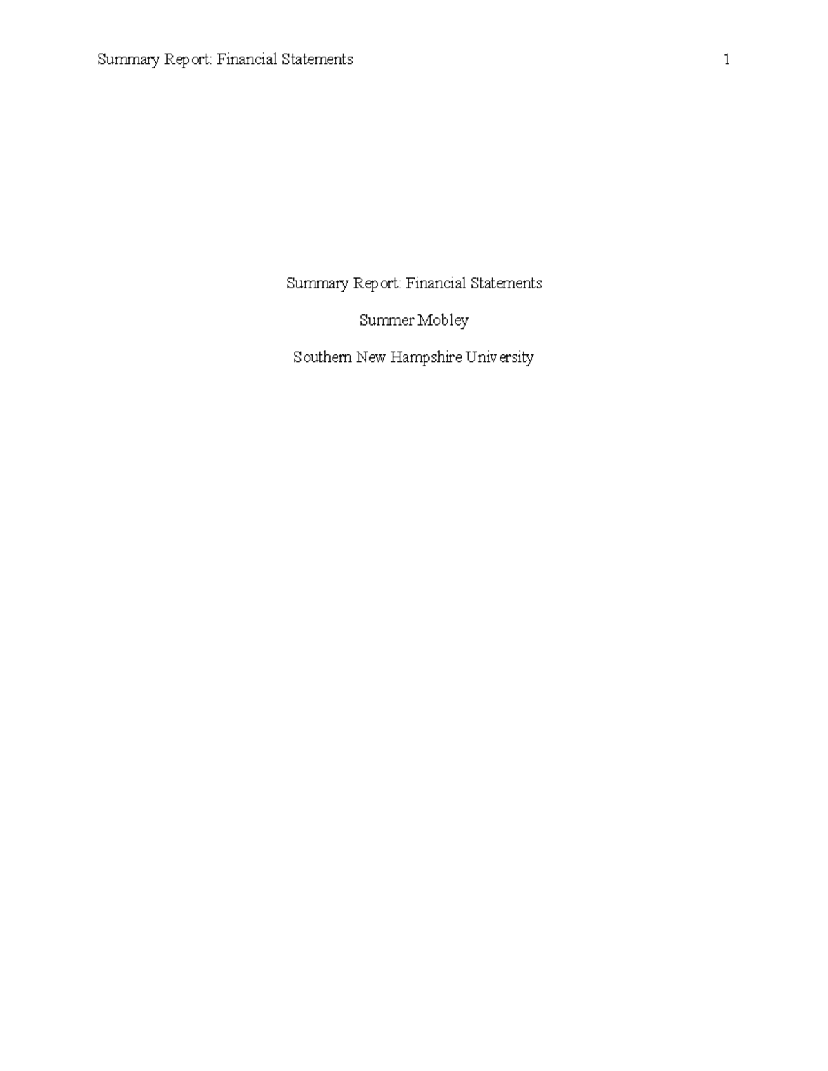 ACC 201 Financial Statements Project Summary Report - Studocu