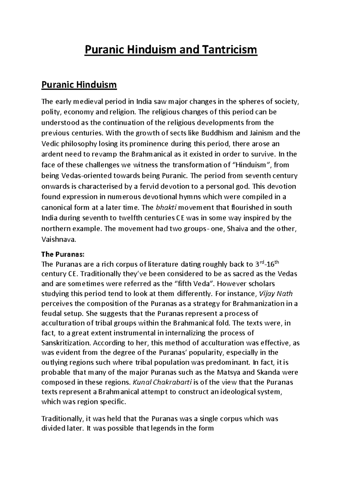 Puranic Hinduism & Tantricism: Insights into Religious Transformations ...