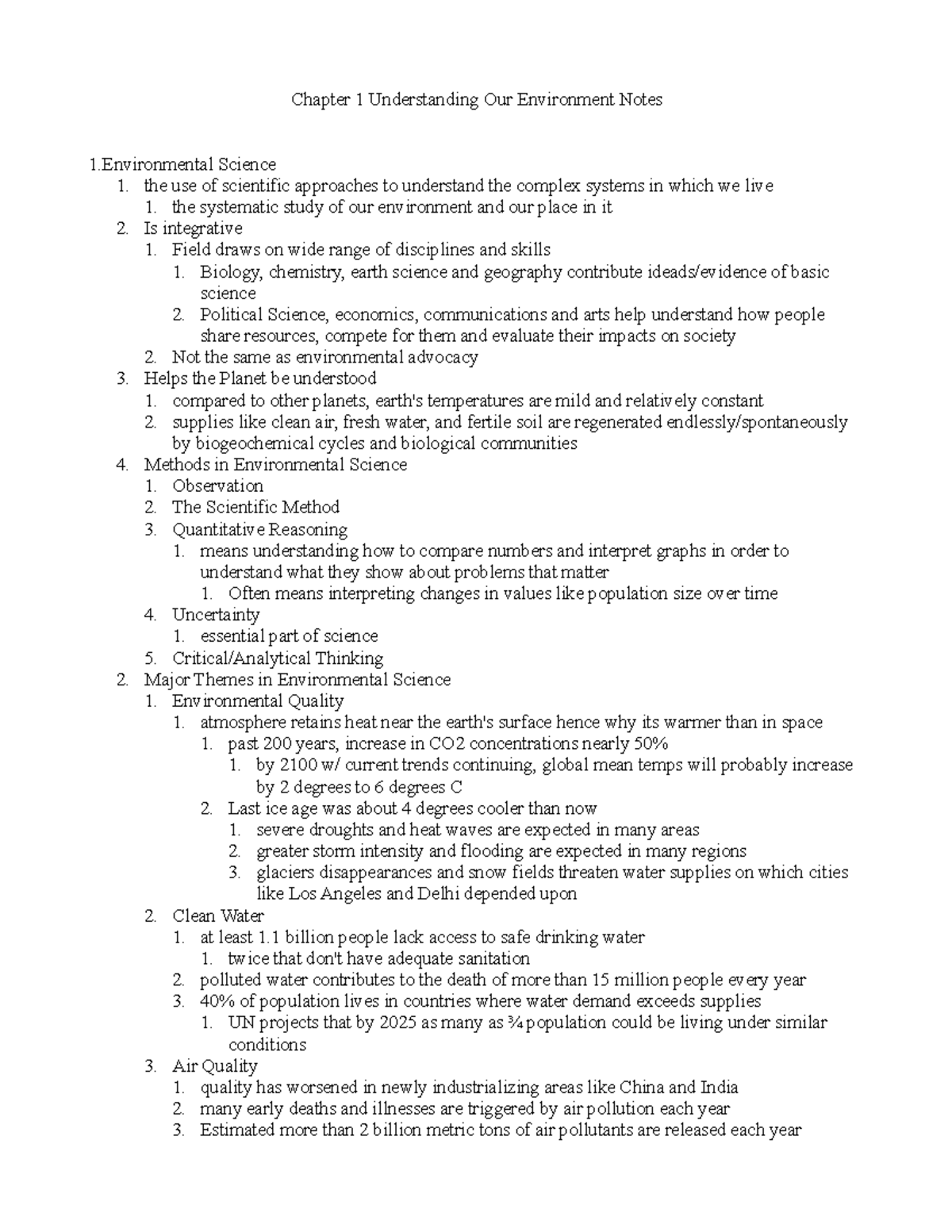 Chapter 1: Understanding Our Environment - Key Concepts and Notes - Studocu