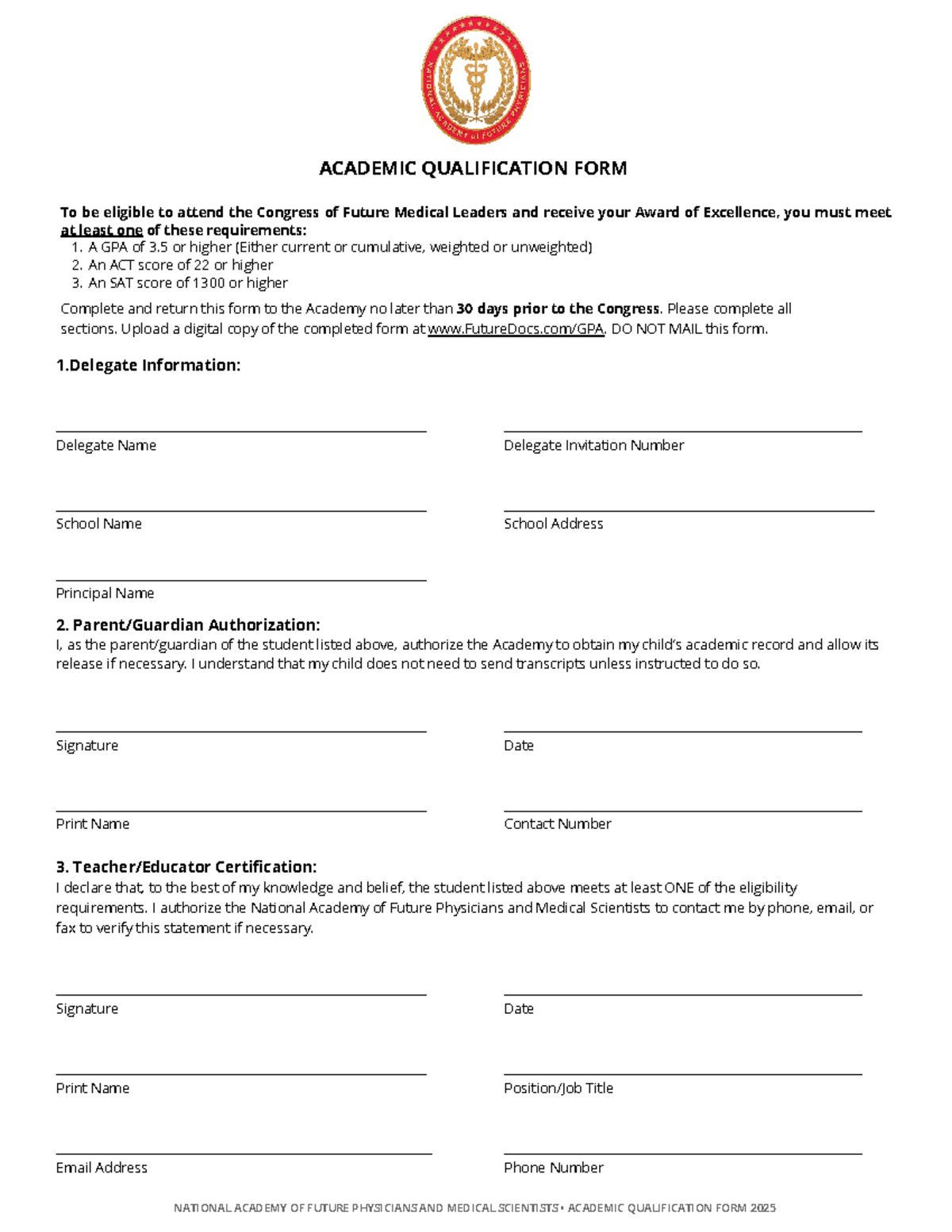 MED 2025 Academic Qualification Form - ACADEMIC QUALIFICATION FORM ...