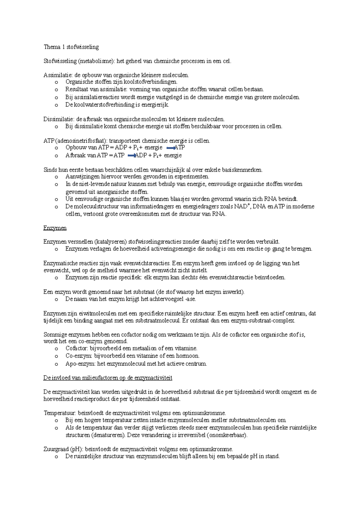 Thema 1: Stofwisseling en Metabolisme in Cellen - Essentiële Concepten ...
