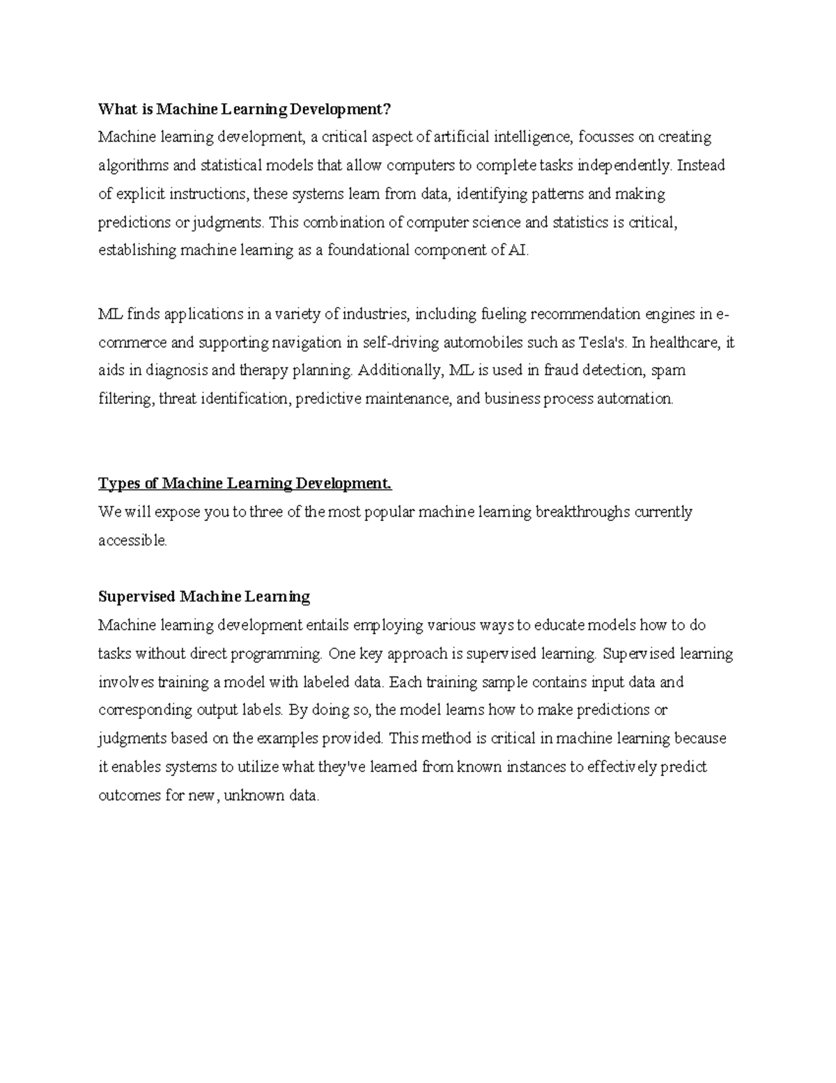 Machine Learning Development: Key Concepts and Applications - Studocu