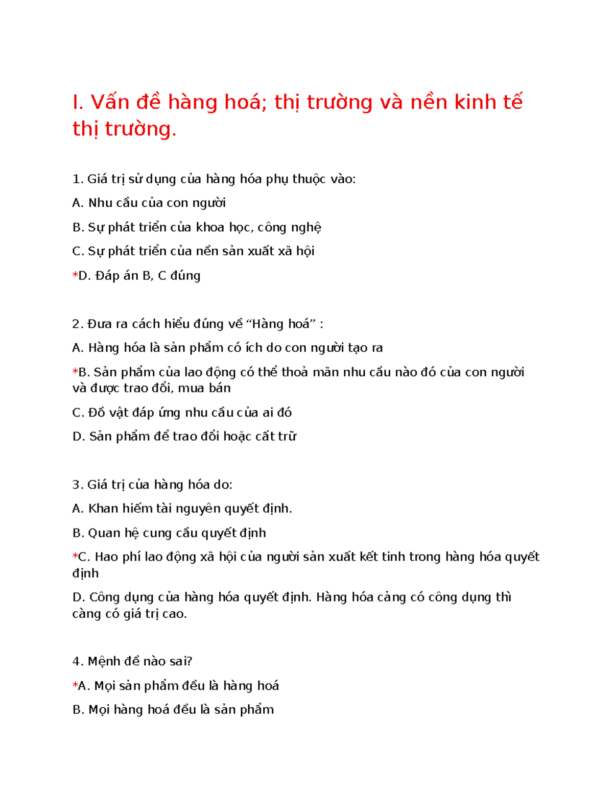KTCT TRẮC NGHIỆM - Vấn đề hàng hóa và giá trị trong nền kinh tế thị ...