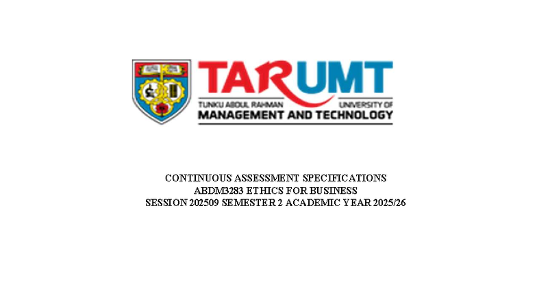 Continuous Assessment Guidelines for ABDM3283 Ethics in Business - Studocu