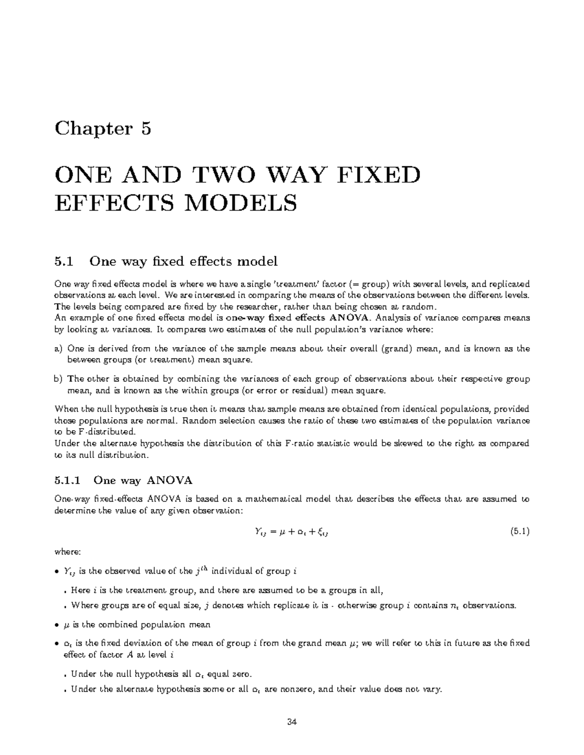 Fixed Effect Models - Lecture Notes (Chapter 5) - Studocu