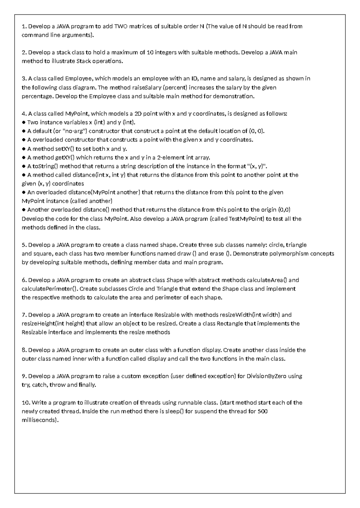 Java Programming Questions: Matrix, Stack, Employee, and More - Studocu