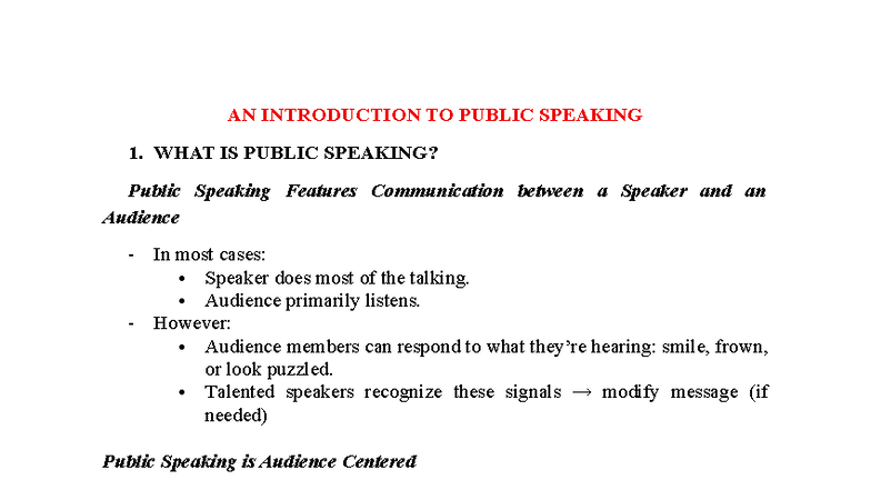 WEEK 1 - Introduction to Public Speaking Concepts and Importance - Studocu