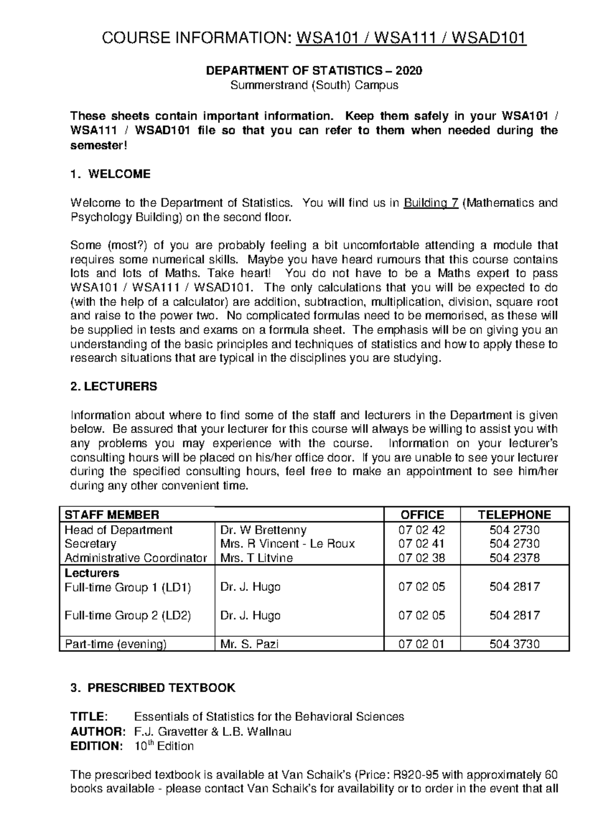 WSA101/WSA111/WSAD101 Course Info & Important Guidelines 2020 - Studocu