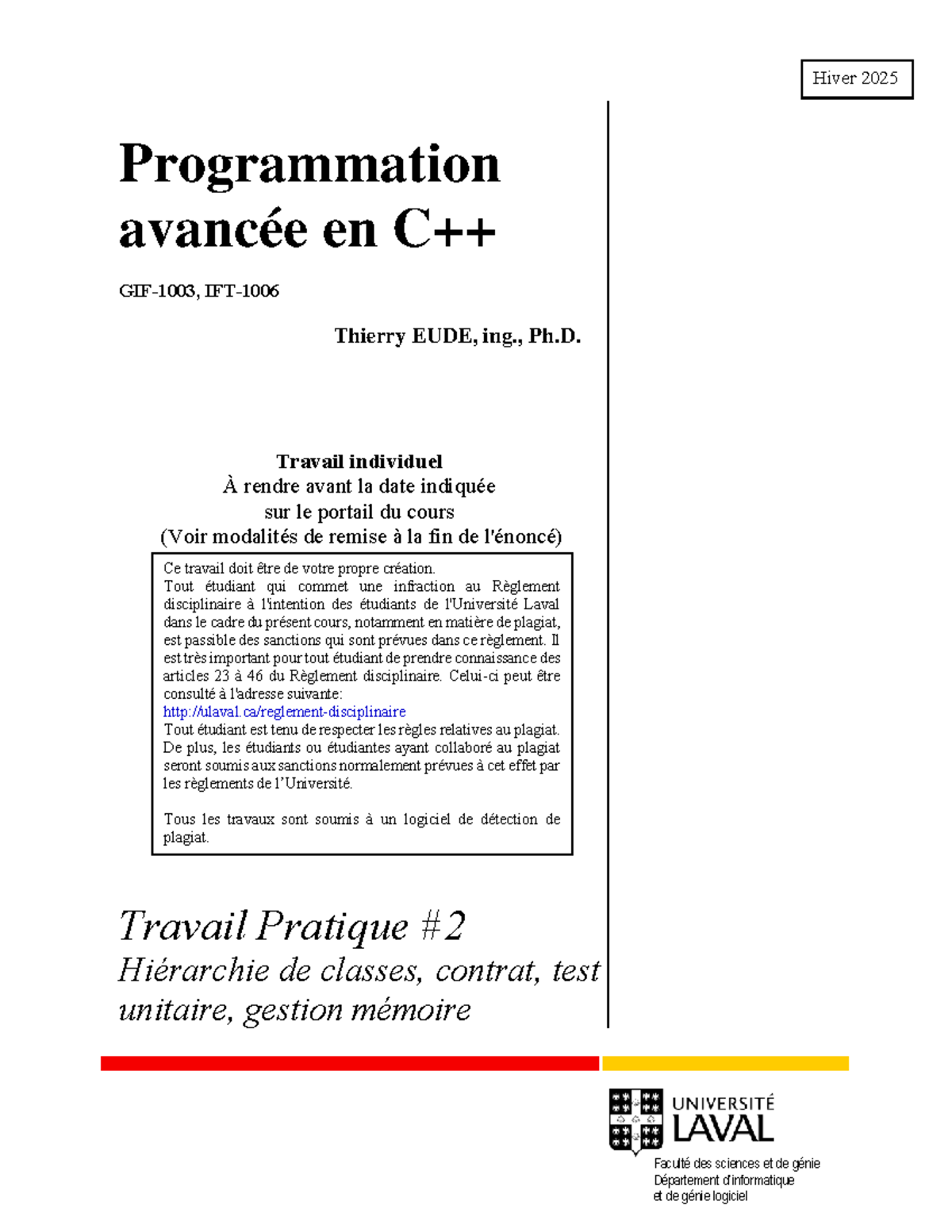 Énoncé du TP2 en Programmation Avancée - 1003H25 - Studocu