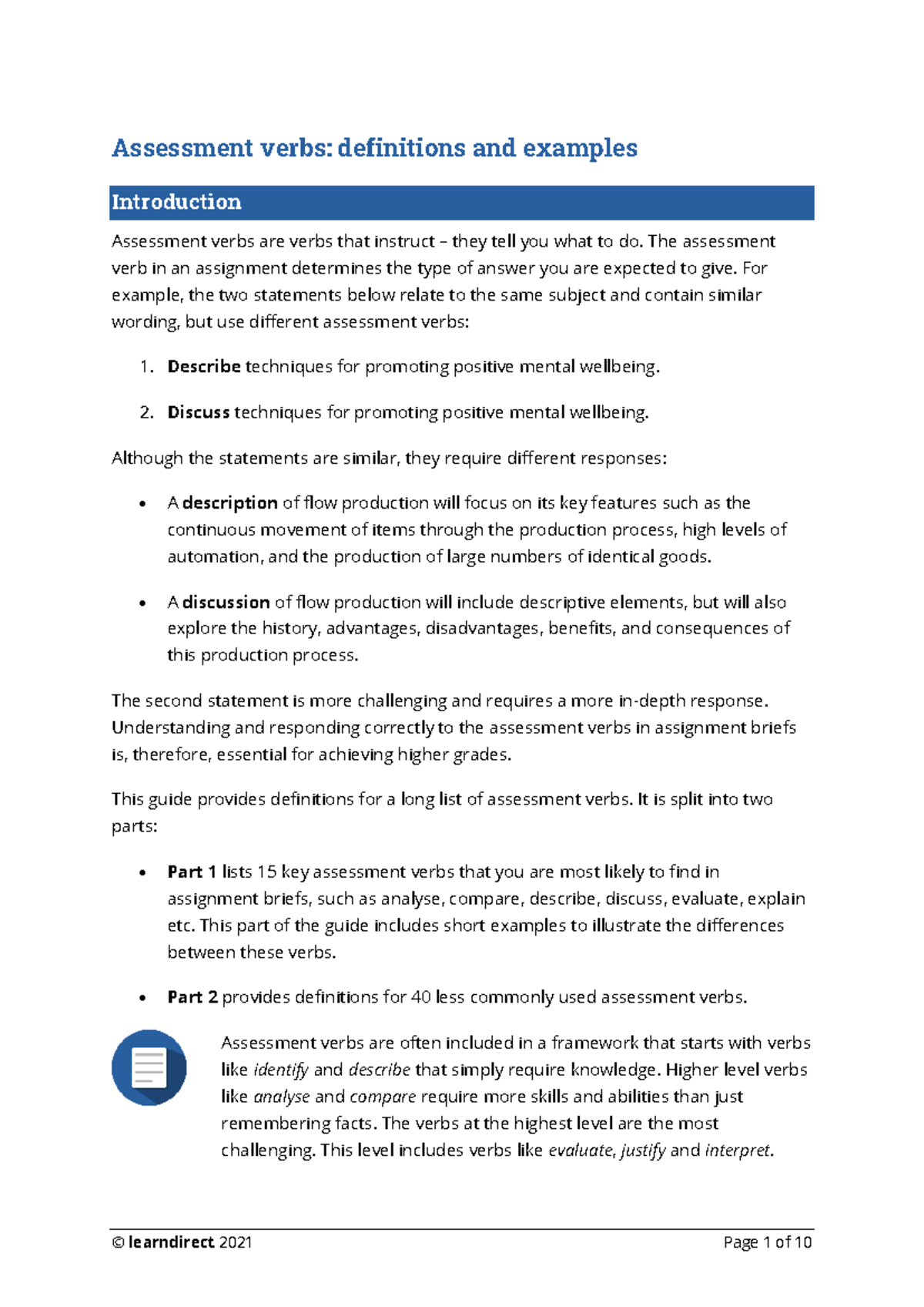 Assessment verbs-definitions and examples v2 - Assessment verbs: definitions and examples - Studocu
