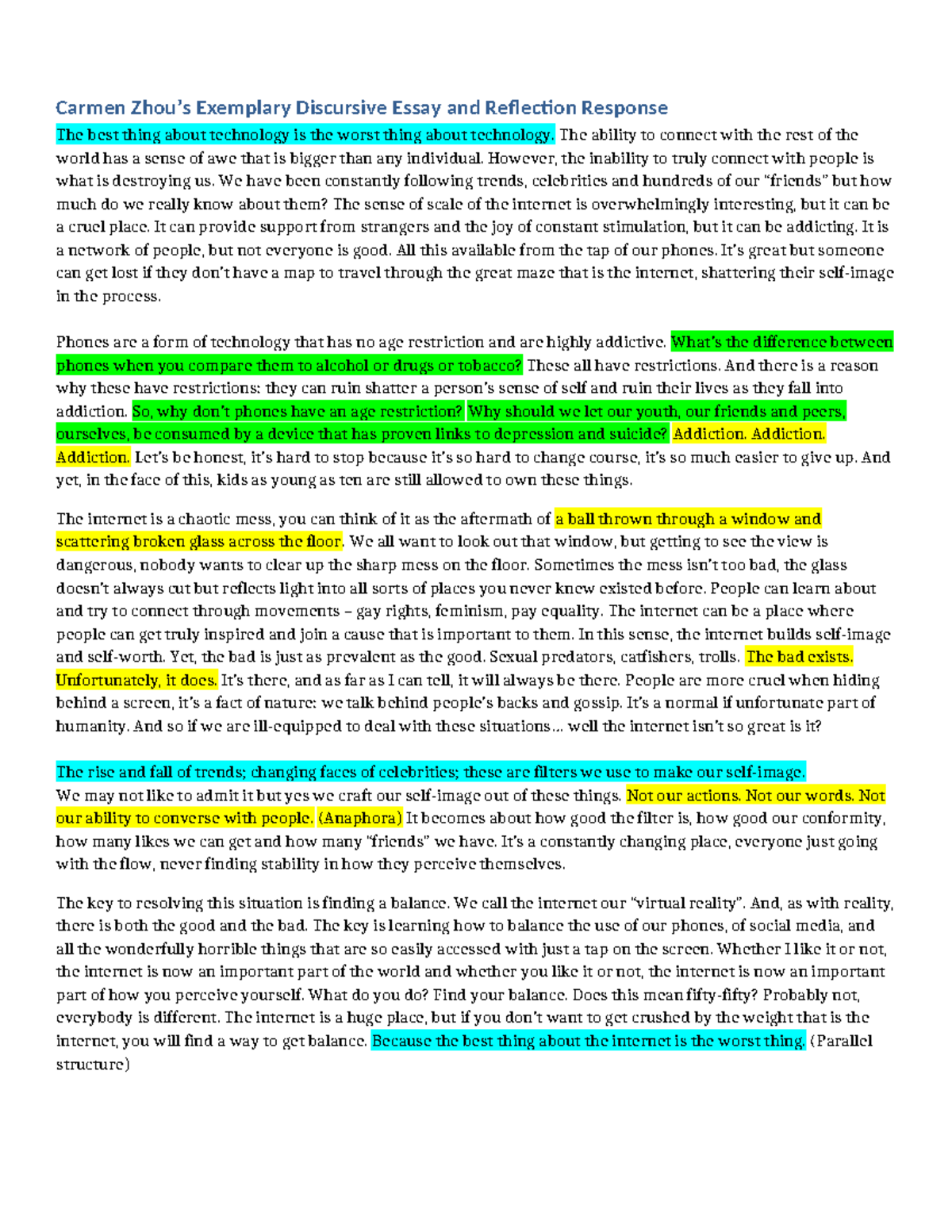 Carmen ENG101 Discursive Essay & Reflection: Tech's Dual Nature - Studocu