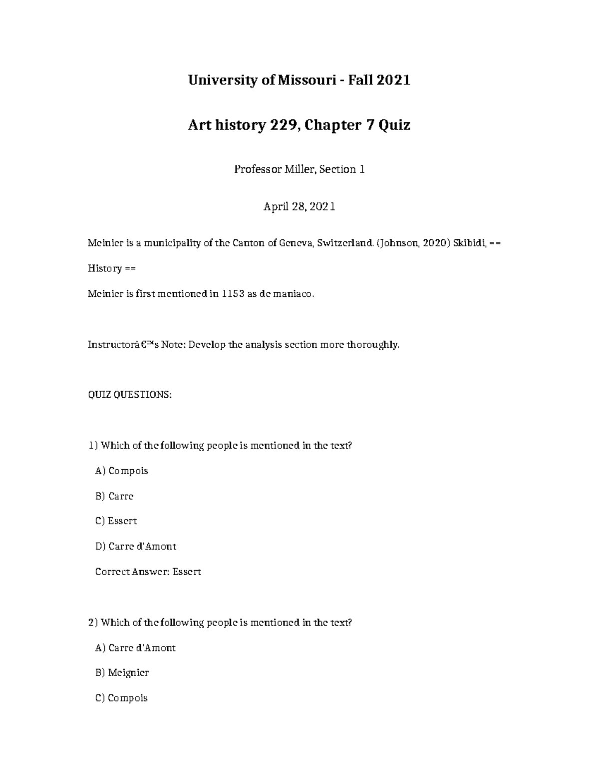 ART History 229 Chapter 7 QUIZ - University of Missouri - Fall 2021 Art ...