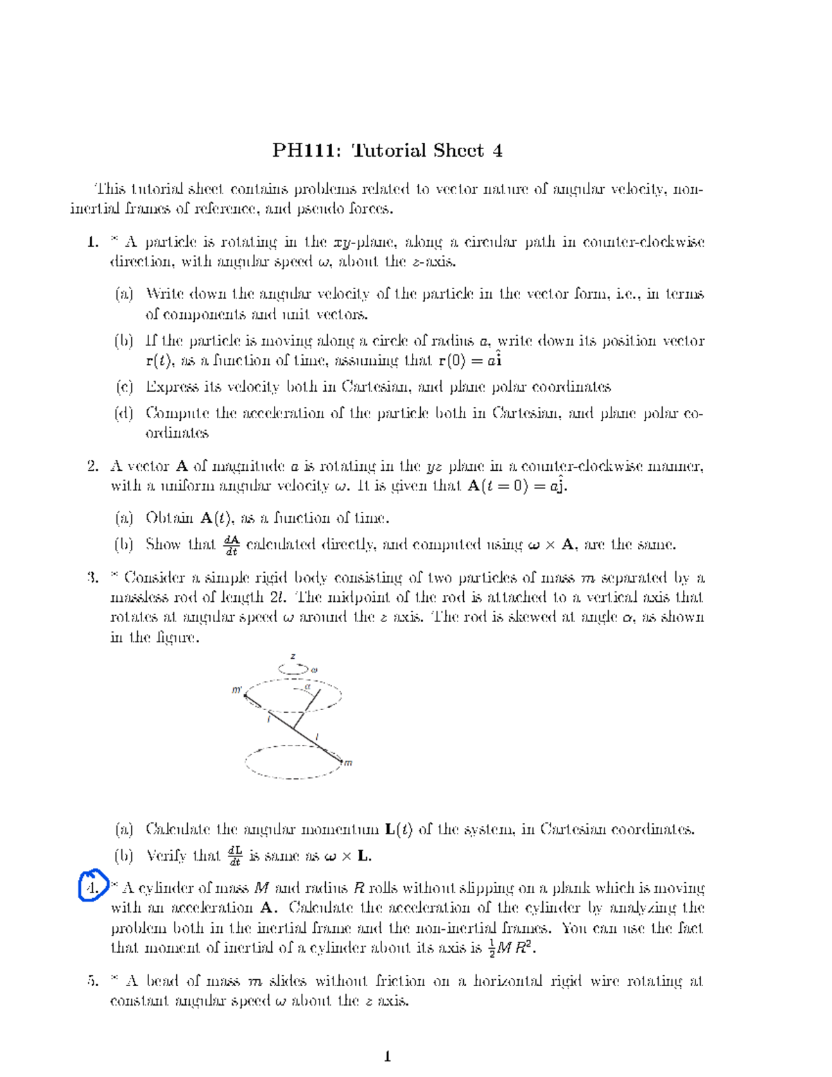 Ts 4 - tutorial sheet of ch 4 - PH111: Tutorial Sheet 4 This tutorial sheet contains problems ...
