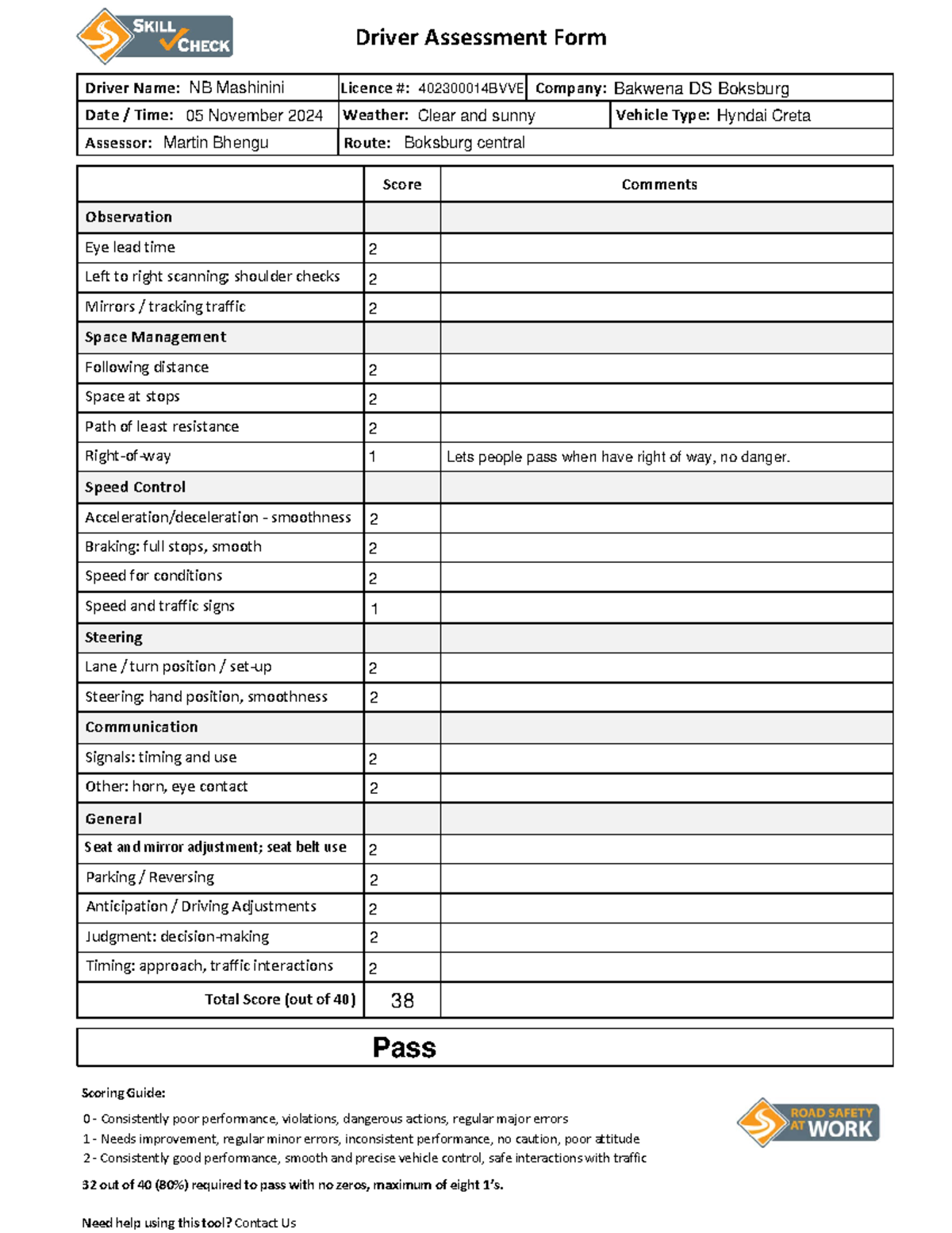 RSAW-Driver-Assessment: Comprehensive Driver Evaluation Form - Studocu
