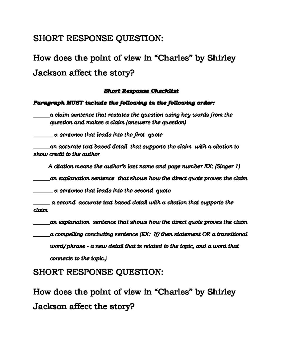 Lesson 6: Analyzing Point of View in Shirley Jackson's Story - Studocu