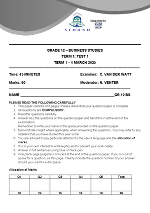 2025 Gr 12 BS Term 1 Test 1 MG - GRADE 12 – BUSINESS STUDIES TERM 1 ...