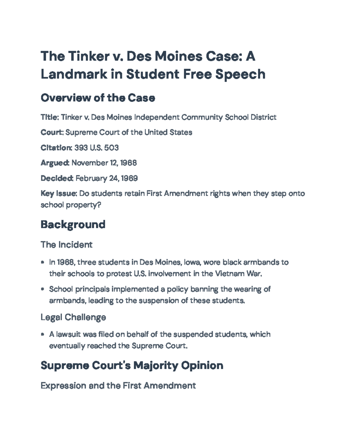 Tinker v. Des Moines: Landmark Case on Student Free Speech Rights - The ...