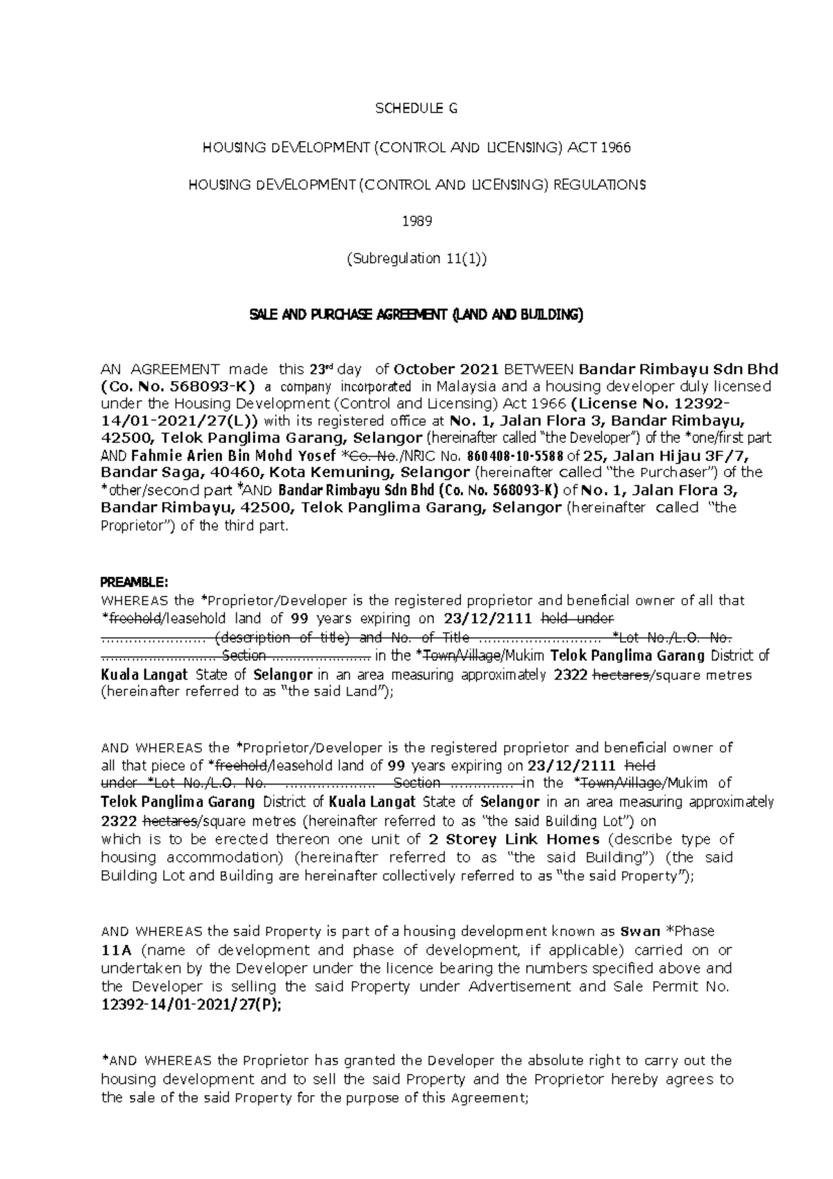 Schedule G - Assignment. - SCHEDULE G HOUSING DEVELOPMENT (CONTROL AND ...