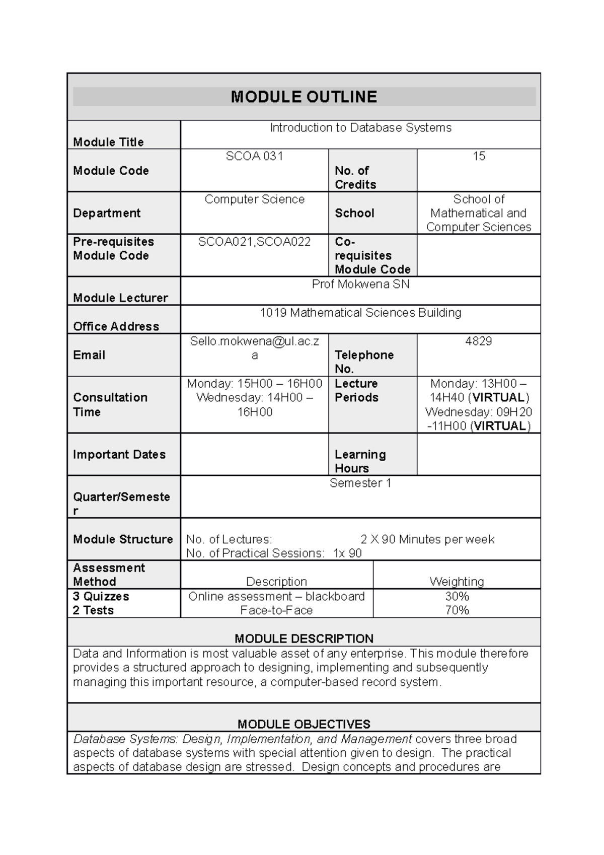 SCOA031 Module outline 2023 - MODULE OUTLINE Module Title Introduction ...