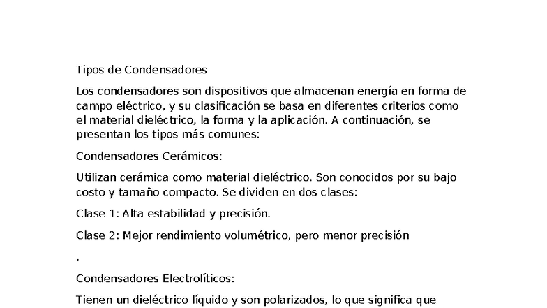Tipos de Condensadores en Física Defensa (FIS-101) - Studocu