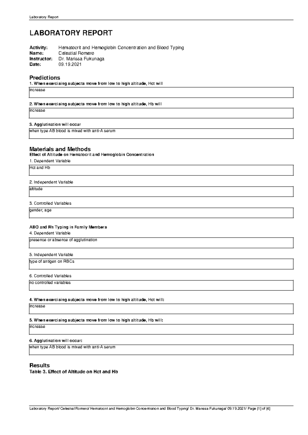 Hematocrit and Hemoglobin Concentration and Blood Typing - LAB 4 ...