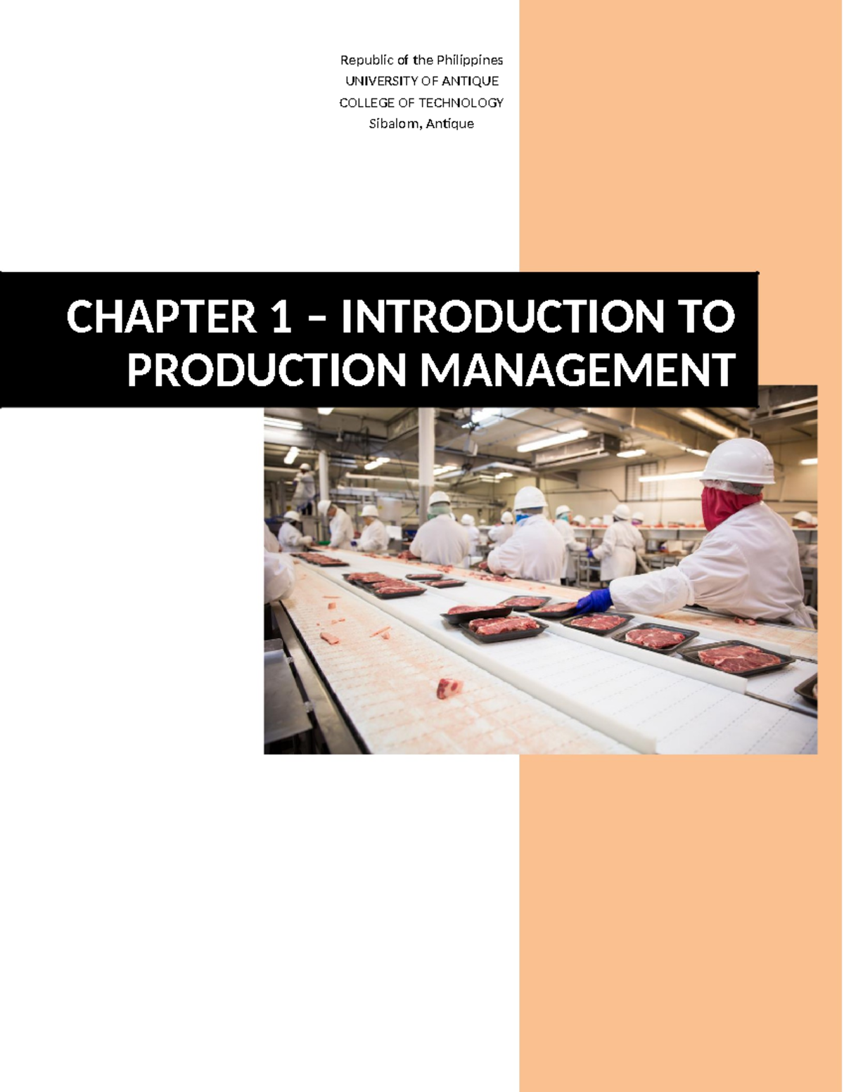 Chapter 1: Introduction to Production Management (Course Code: POM101 ...