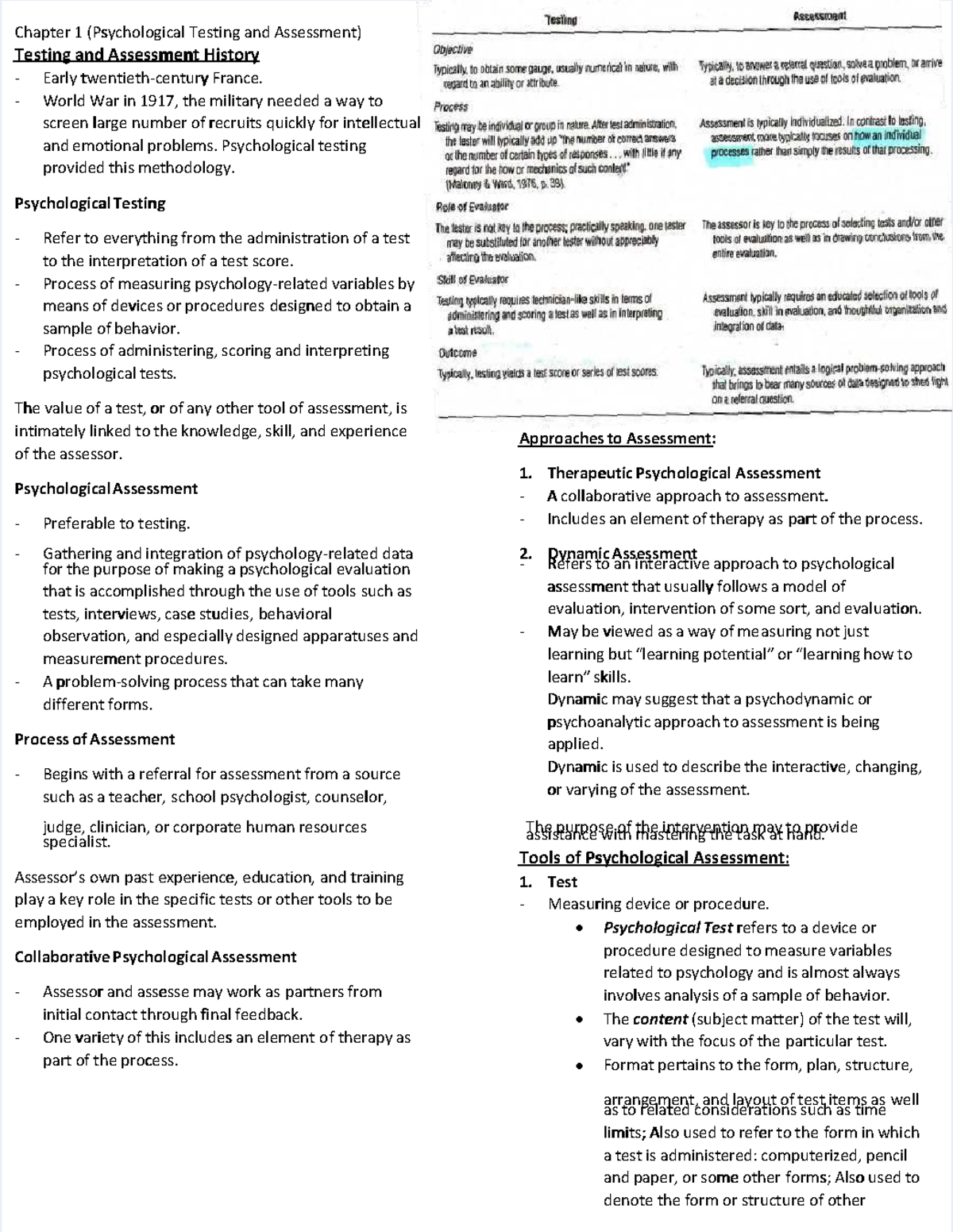 Chapter 1 Summary: Psychological Testing & Assessment History (PSY 101 ...