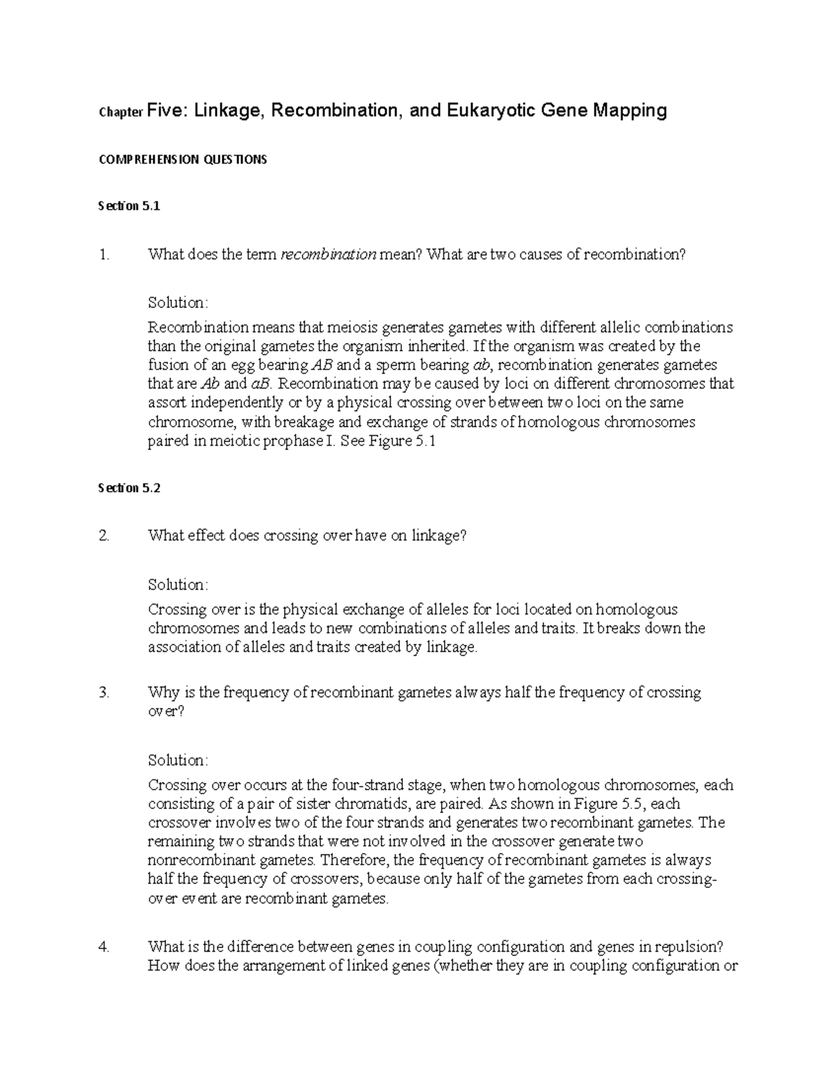 Pierce Genetics ESS5E Solutions Manual: Chapter 5 - Gene Mapping ...