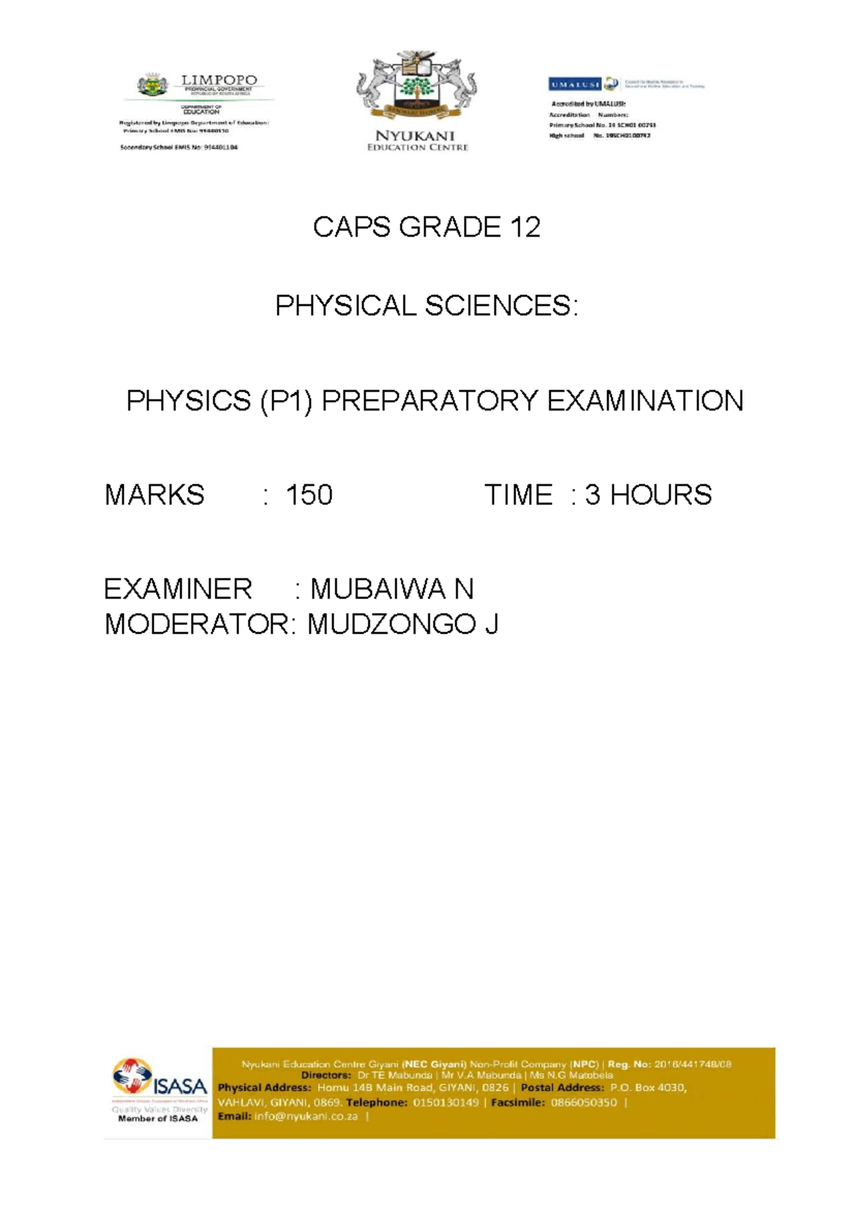 P1 PRE Cover - Pre trial grade 12 physical sciences - 90102 - CAPS ...