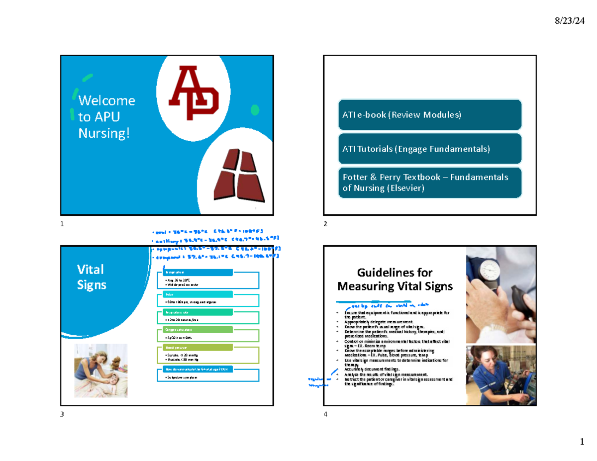 Vital Signs Overview - APU Nursing Lecture Notes - Studocu