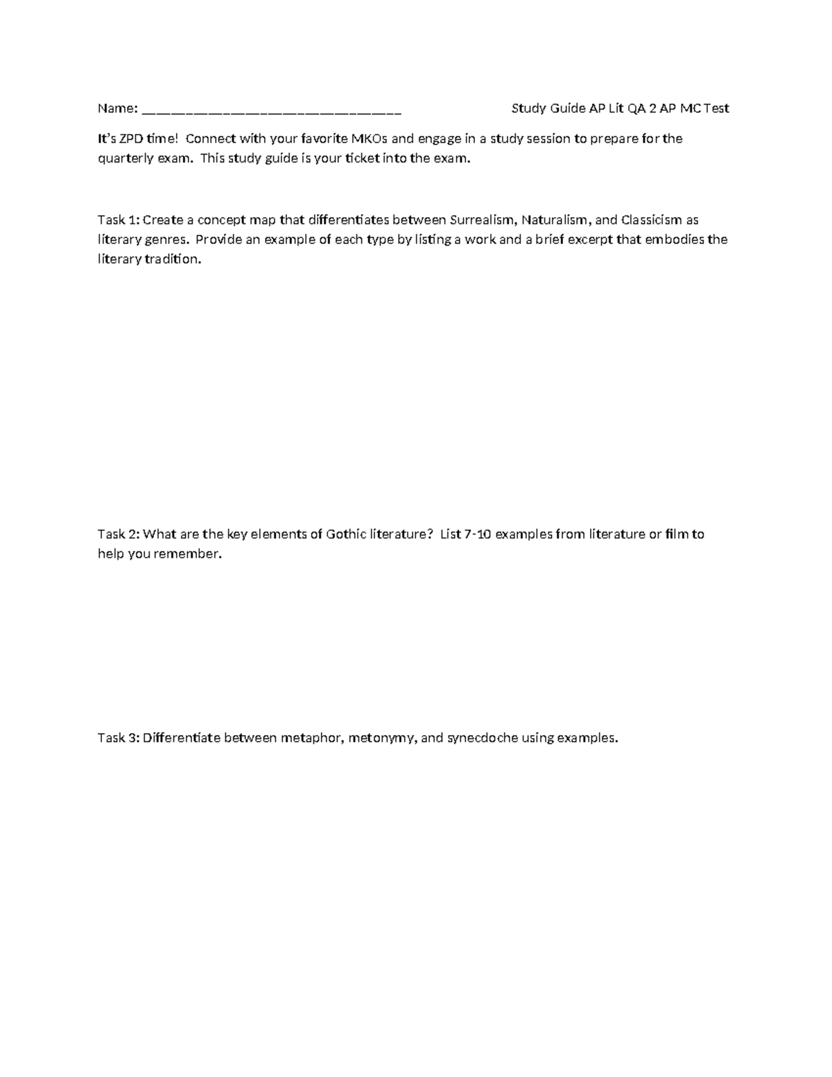 Study Guide AP Lit QA 2 Babbitt AP MC - Name ...