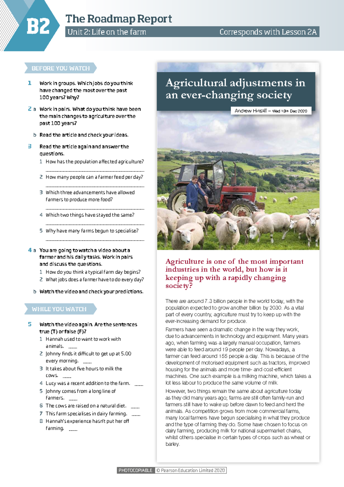 RM B2 - Video Worksheets Unit 2: Changes in Agriculture and Farming ...