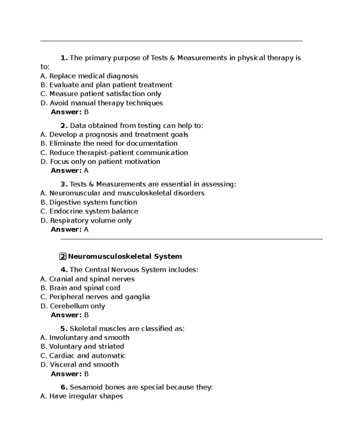 QB - Test: Key Concepts in Physical Therapy Measurements and ...
