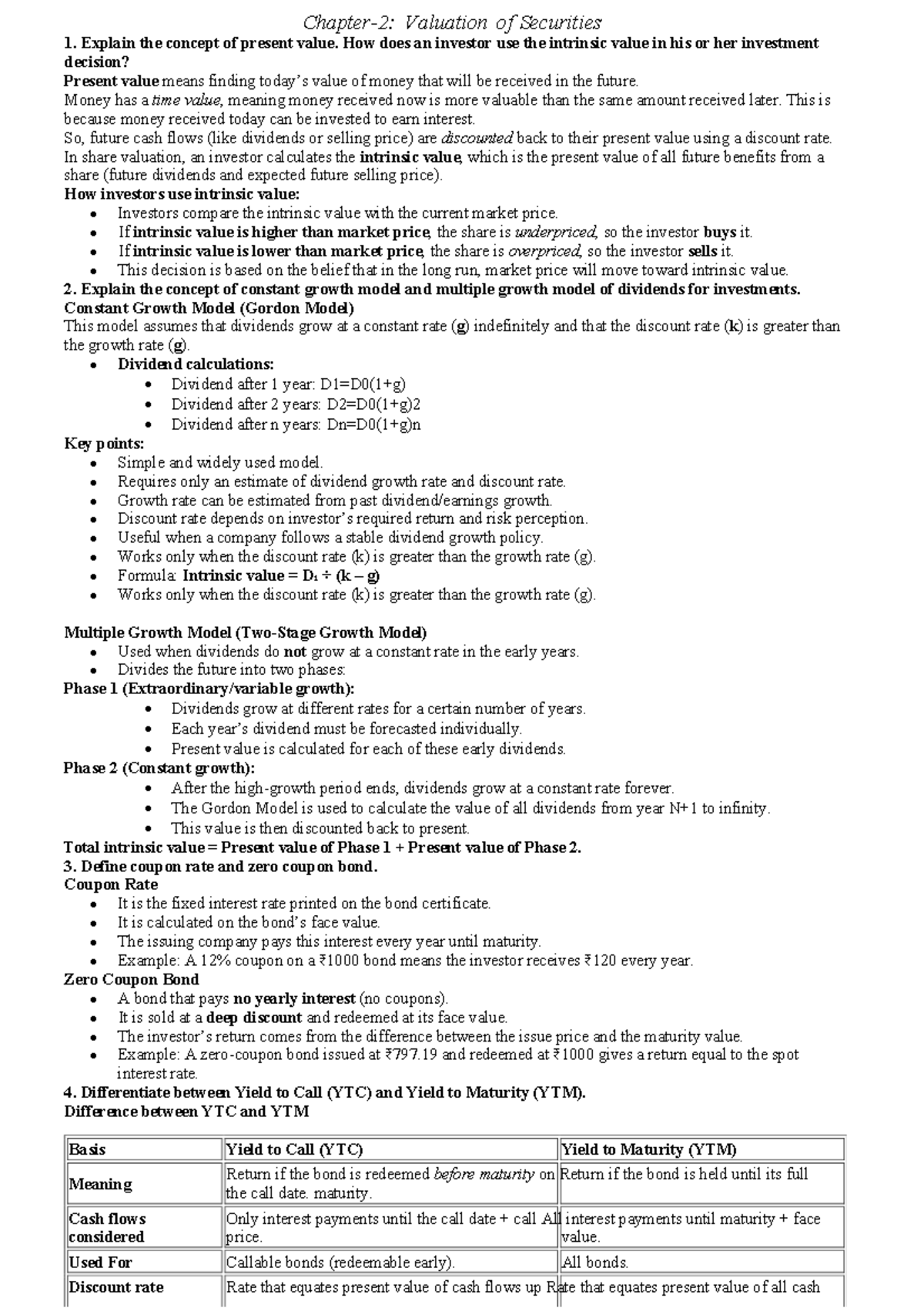 Valuation of Securities: Present Value, Growth Models & Bond Analysis ...