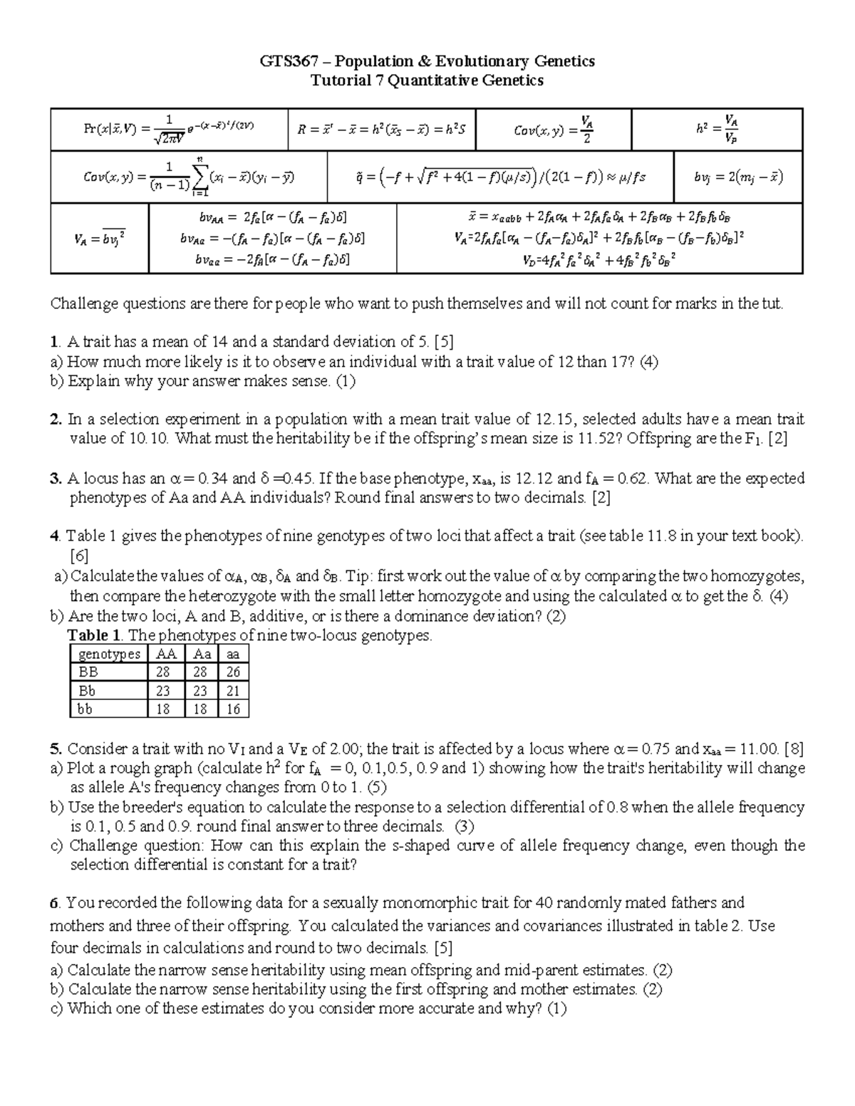 GTS367 Population Evolutionary Genetics Tutorial 7: Quantitative ...