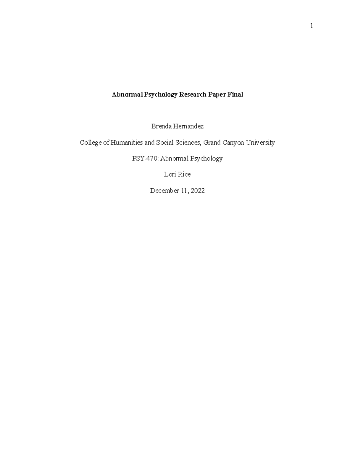 Psy470 Abnormal Psychology Research Paper Final - Abnormal Psychology ...