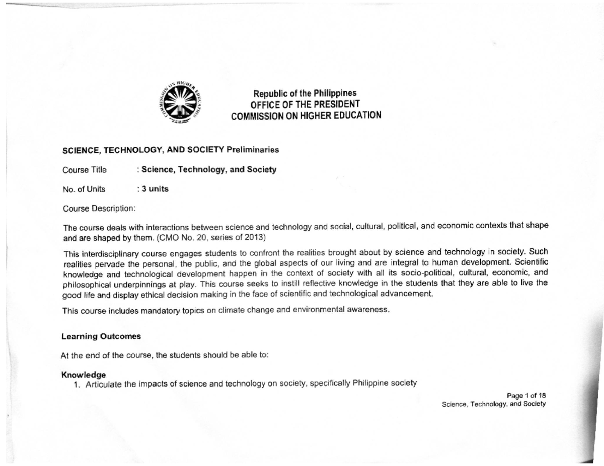 STS- Syyllabus - syllabus - Administration - Studocu