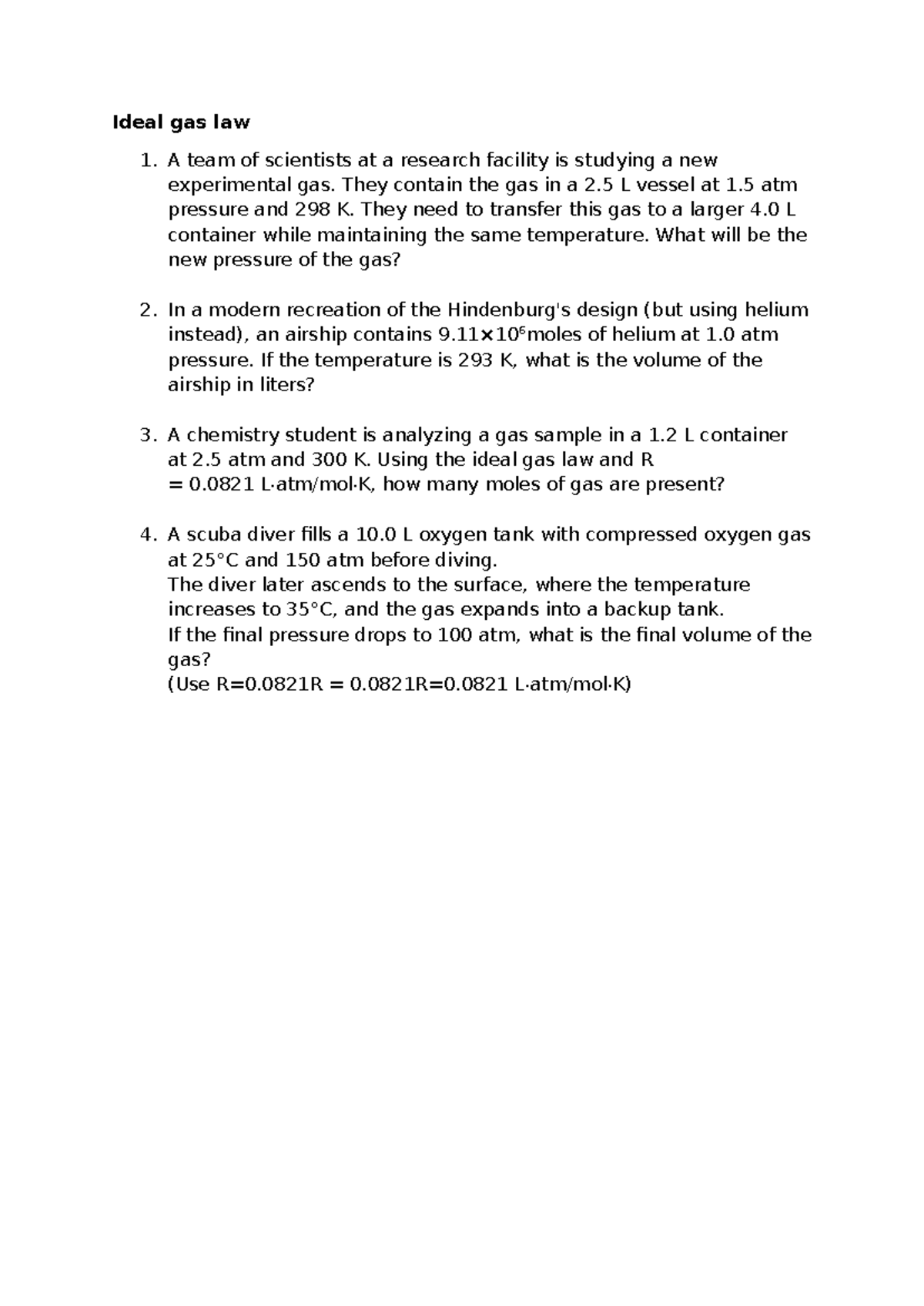 Ideal Gas Law Problems and Solutions (Chem 101) - Studocu