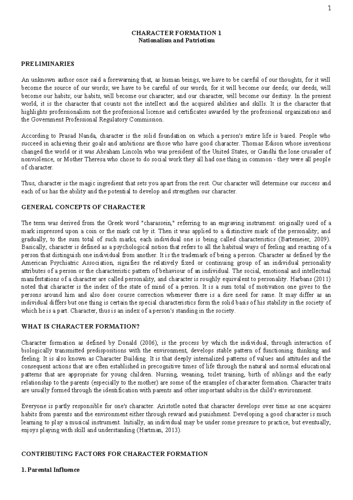 CFLM-12 - Lecture Notes on Character Formation and Influences - Studocu