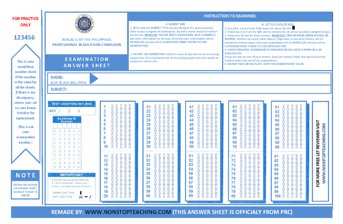 Copy of LET Answer Sheet - Guidelines for Examinees - Studocu