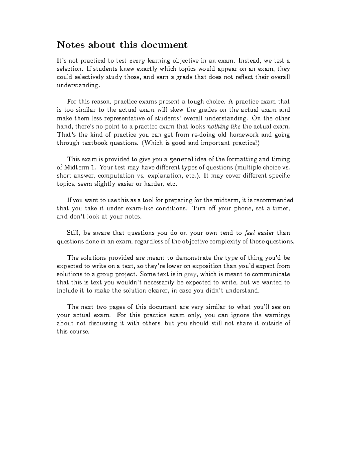 MT1 Practice Exam Solutions for Mathematics 100 - Studocu