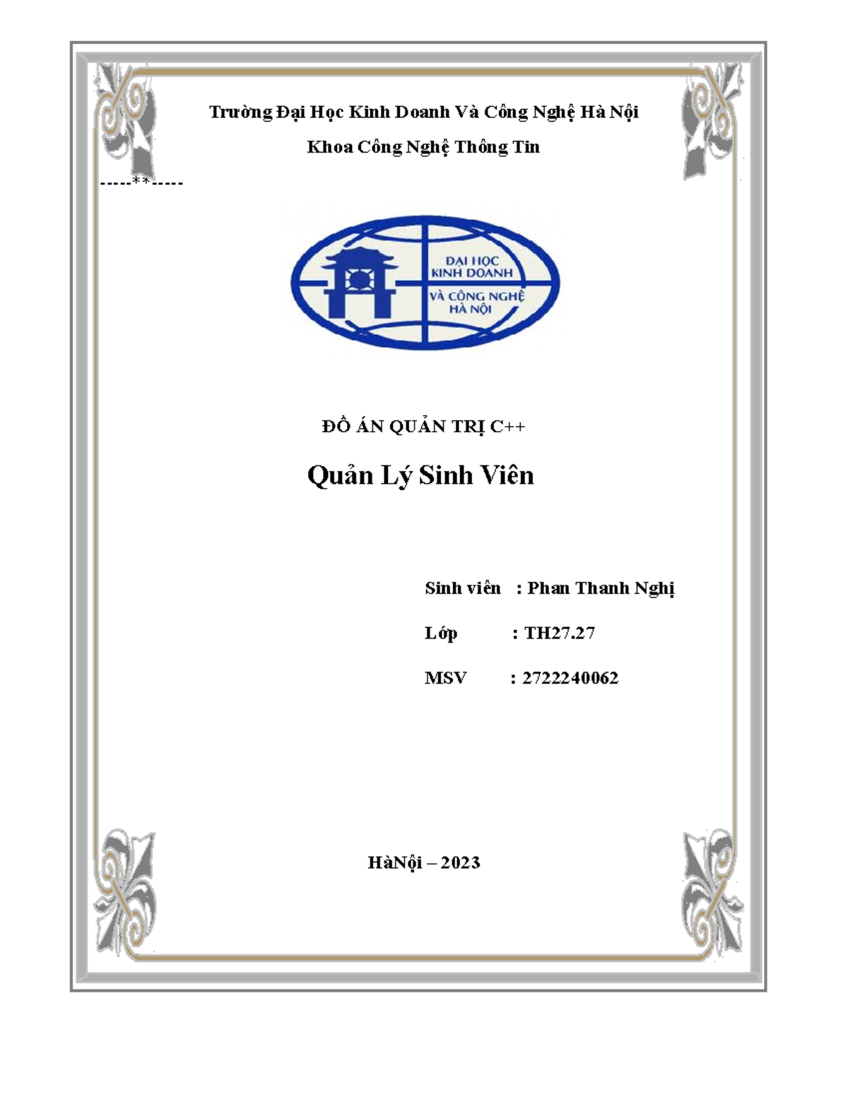 Đồ án Quản Trị C++ - Quản Lý Sinh Viên (TH27, 2023) - Studocu