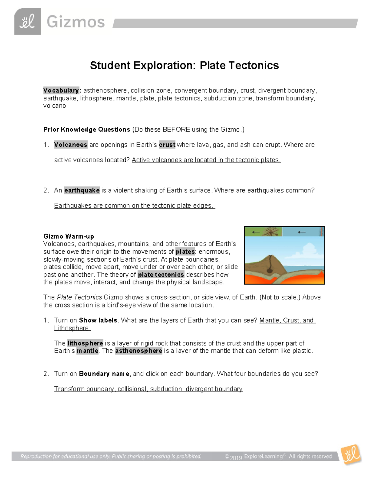 Plate Tectonics Gizmo Activity Guide and Answer Key - Studocu