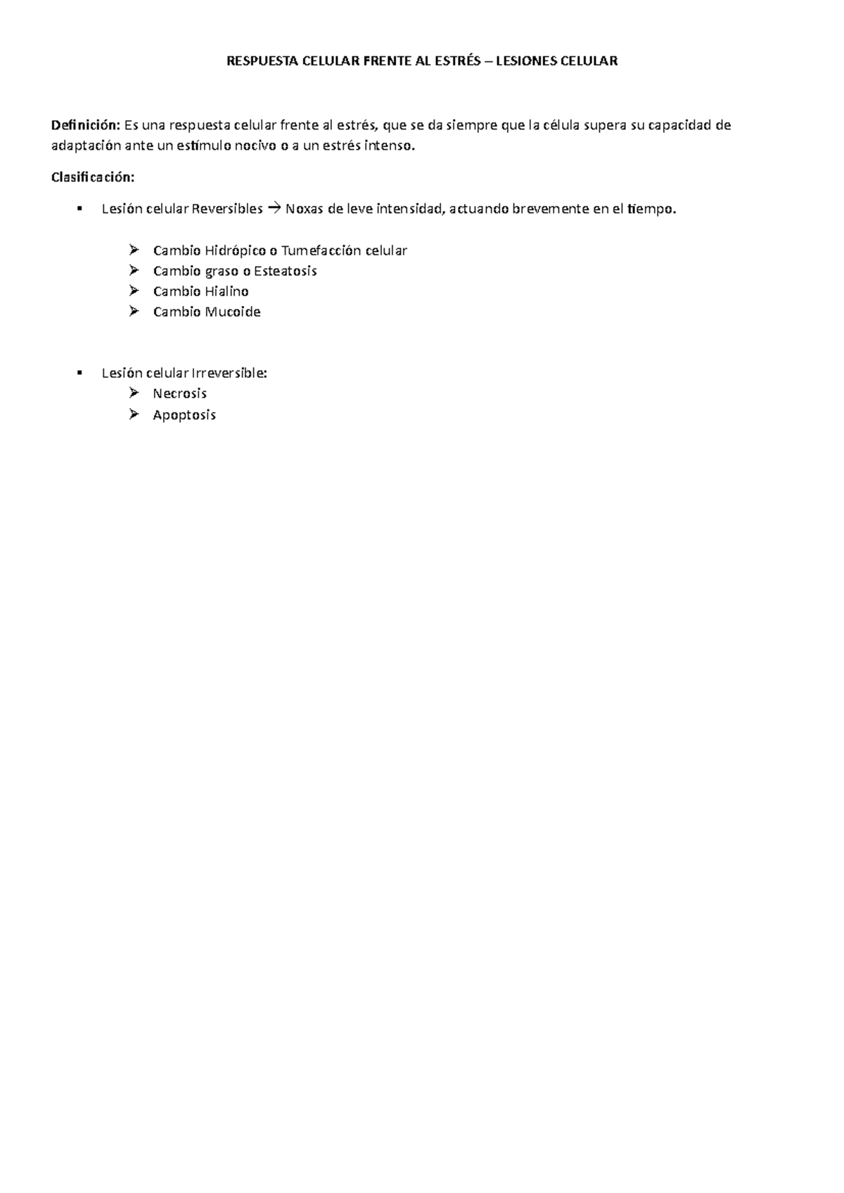 CL1 - Lesiones Celulares: Respuesta al Estrés y Mecanismos Patológicos ...