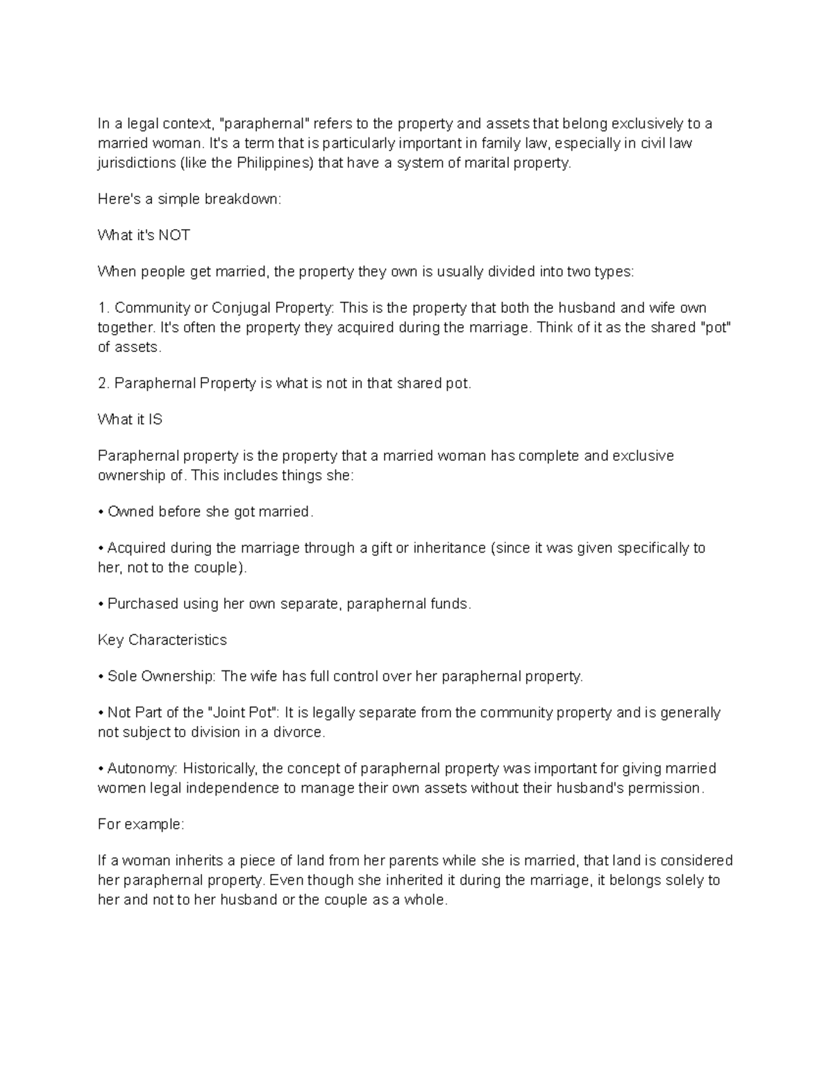 Ownership in Family Law: Understanding Paraphernal Property - Studocu