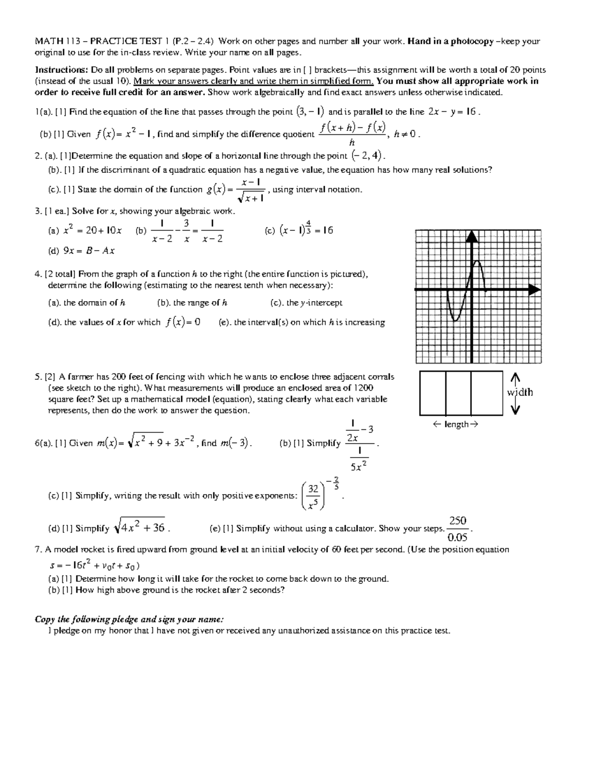 113 handout 02.3 Practice Test 1 - MATH 113 – PRACTICE TEST 1 (P – 2 ...