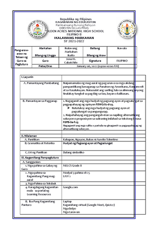 Fil 10 Q4 Module 4 final - Banghay Aralin Sa Filipino 10 Quarter 4 - 9 Filipino 10 Ikaapat na ...