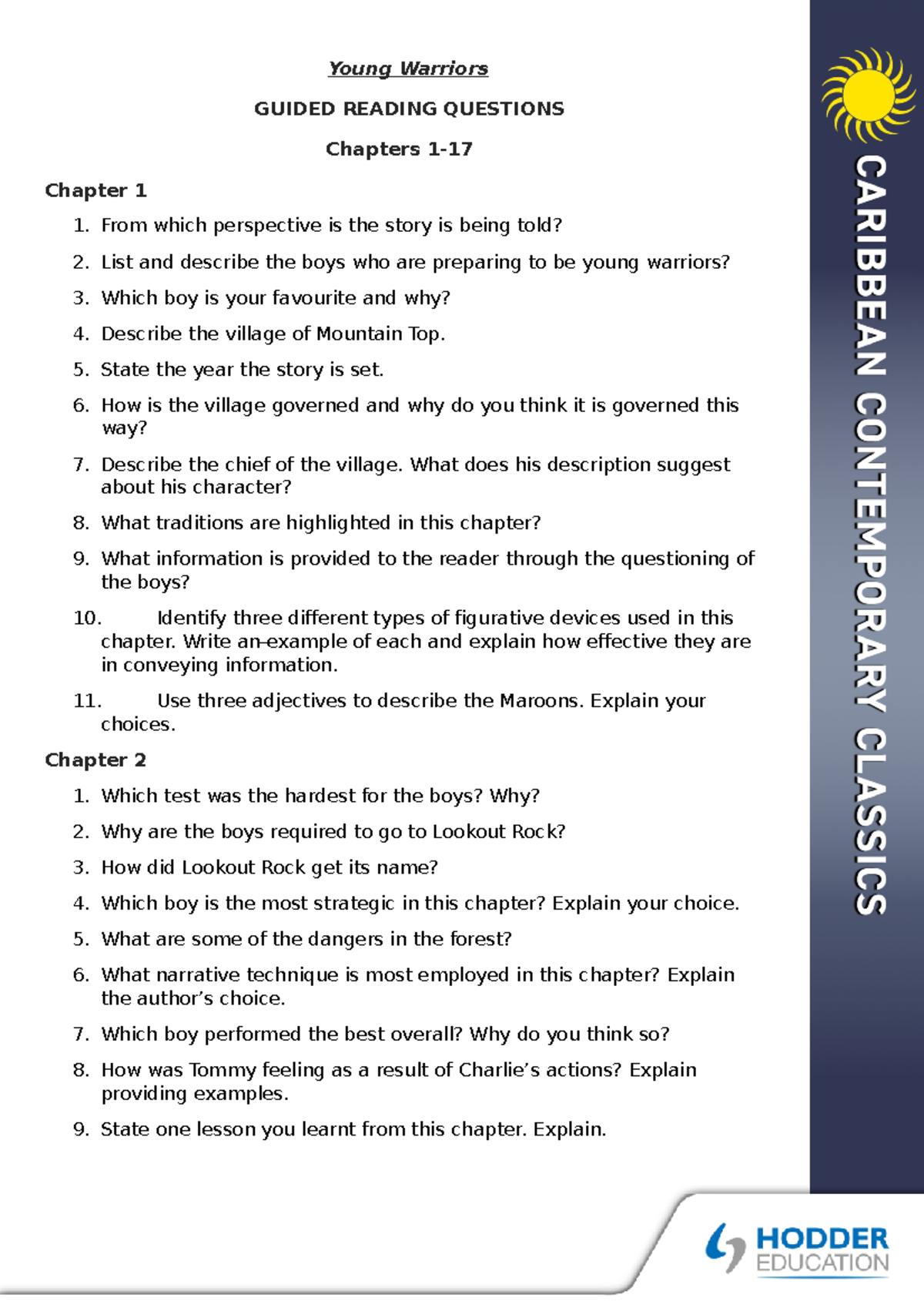 Young Warriors (Guided Reading Qs) - Chapters 1 to 14 Insights - Studocu