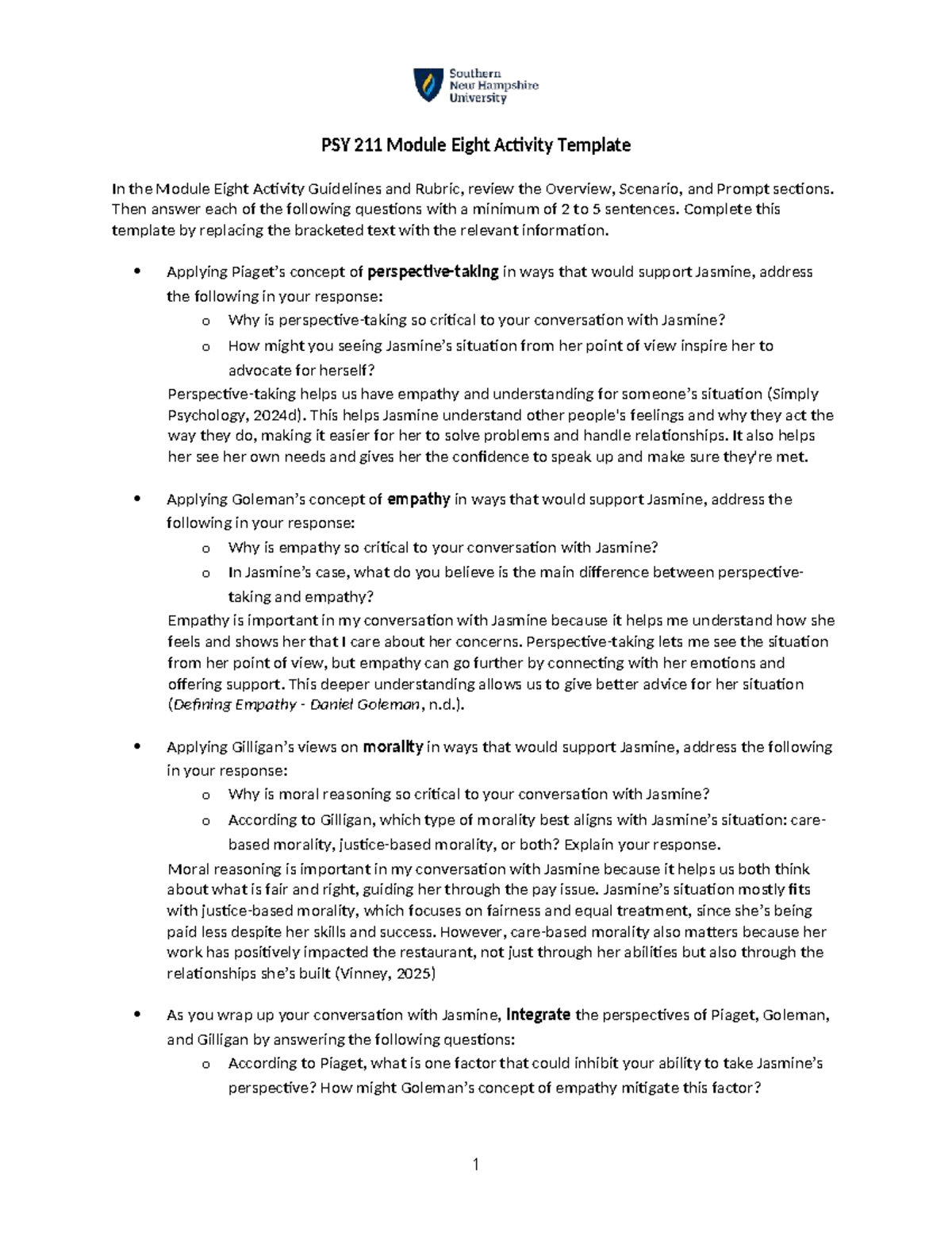 PSY 211 Module Eight Activity Template - Then answer each of the ...